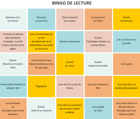 BINGO de lecture d'été! (Ados et adultes) - Très-Saint-Rédempteur